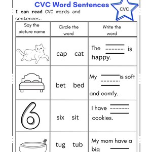 CVC Word Sentences and Short Vowel Word Practice - Etsy