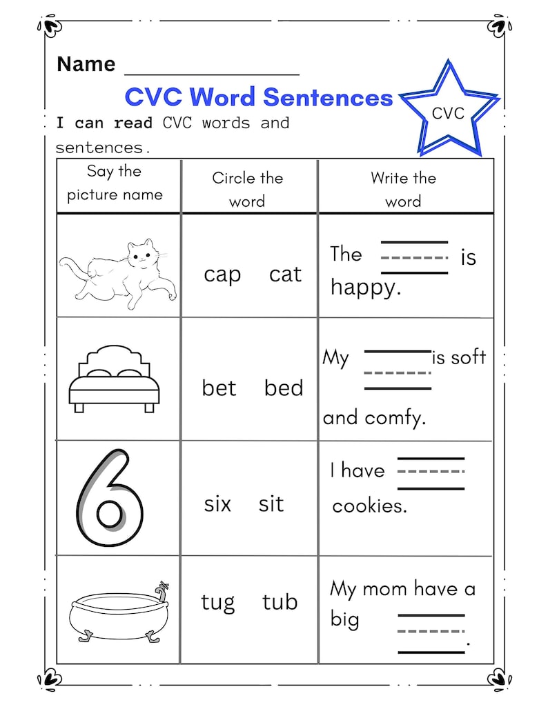 CVC Word Sentences and Short Vowel Word Practice - Etsy