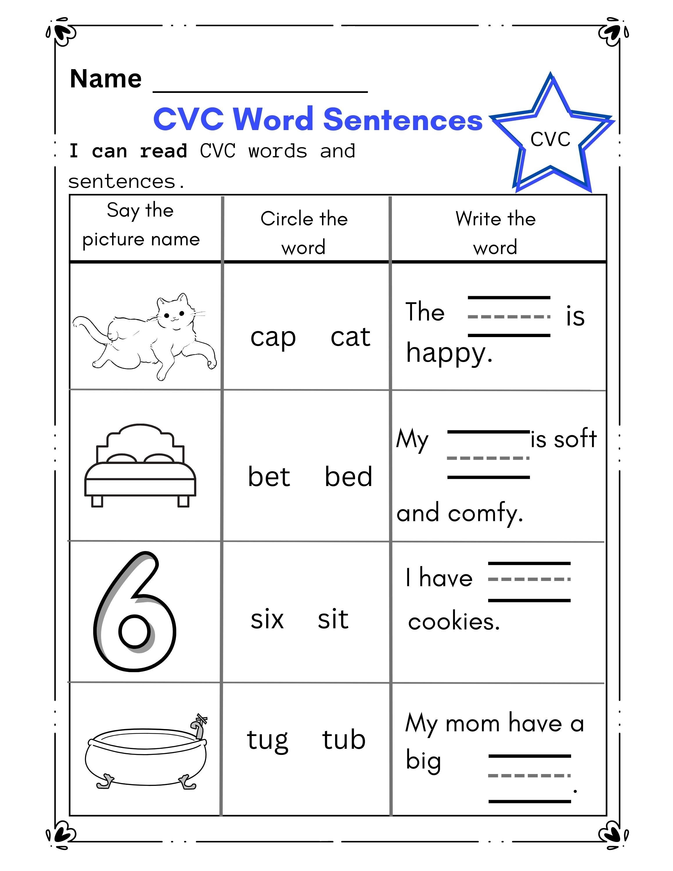 CVC Word Sentences and Short Vowel Word Practice - Etsy