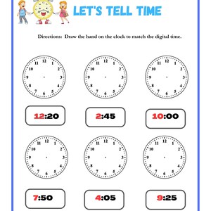 Learning to Tell Time, Printable Clock Worksheet, Analog Clock, Prek ...
