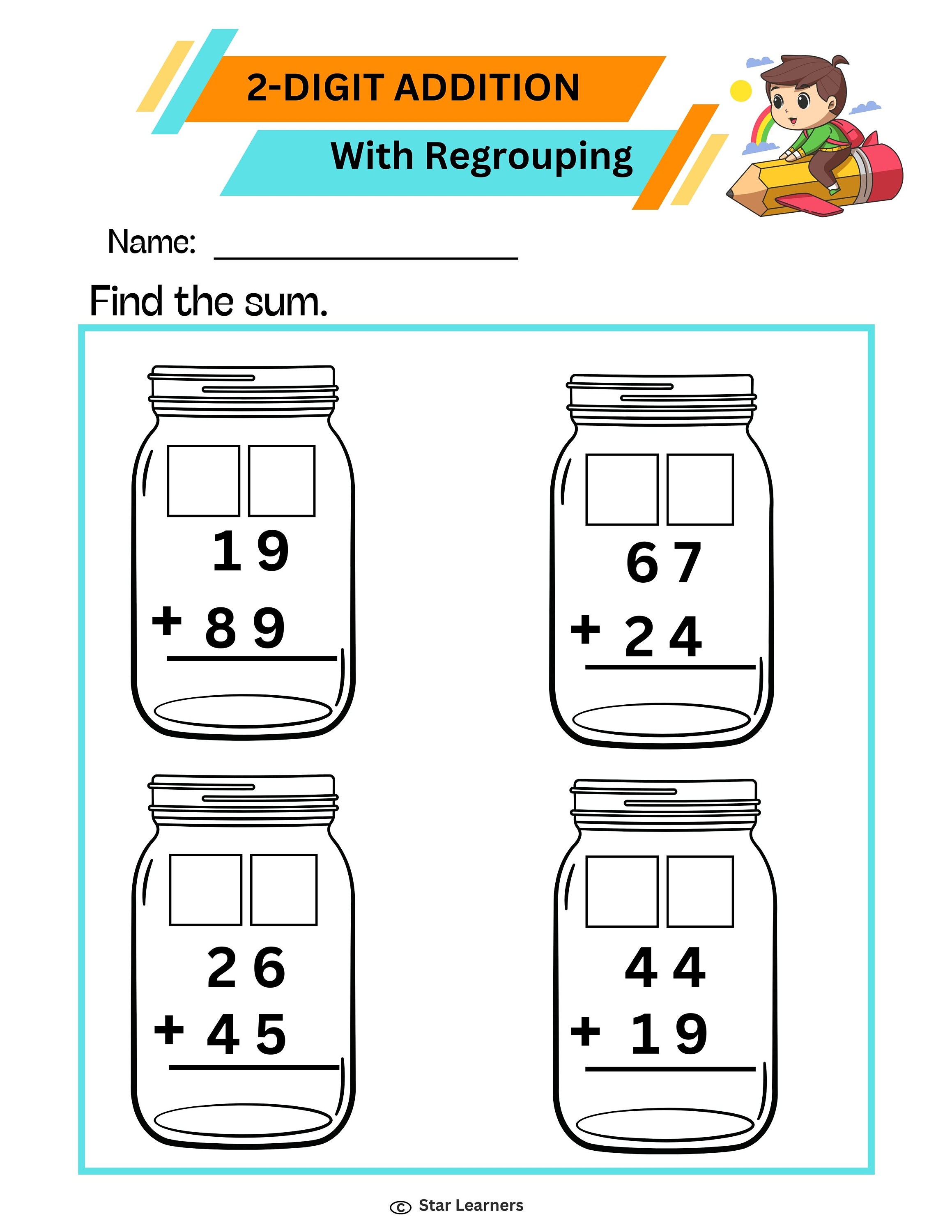 2nd Grade Math Worksheet, 2 and 3 Digit Addition With and Without ...