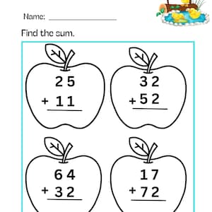 2nd Grade Math Worksheet, 2 and 3 Digit Addition With and Without ...