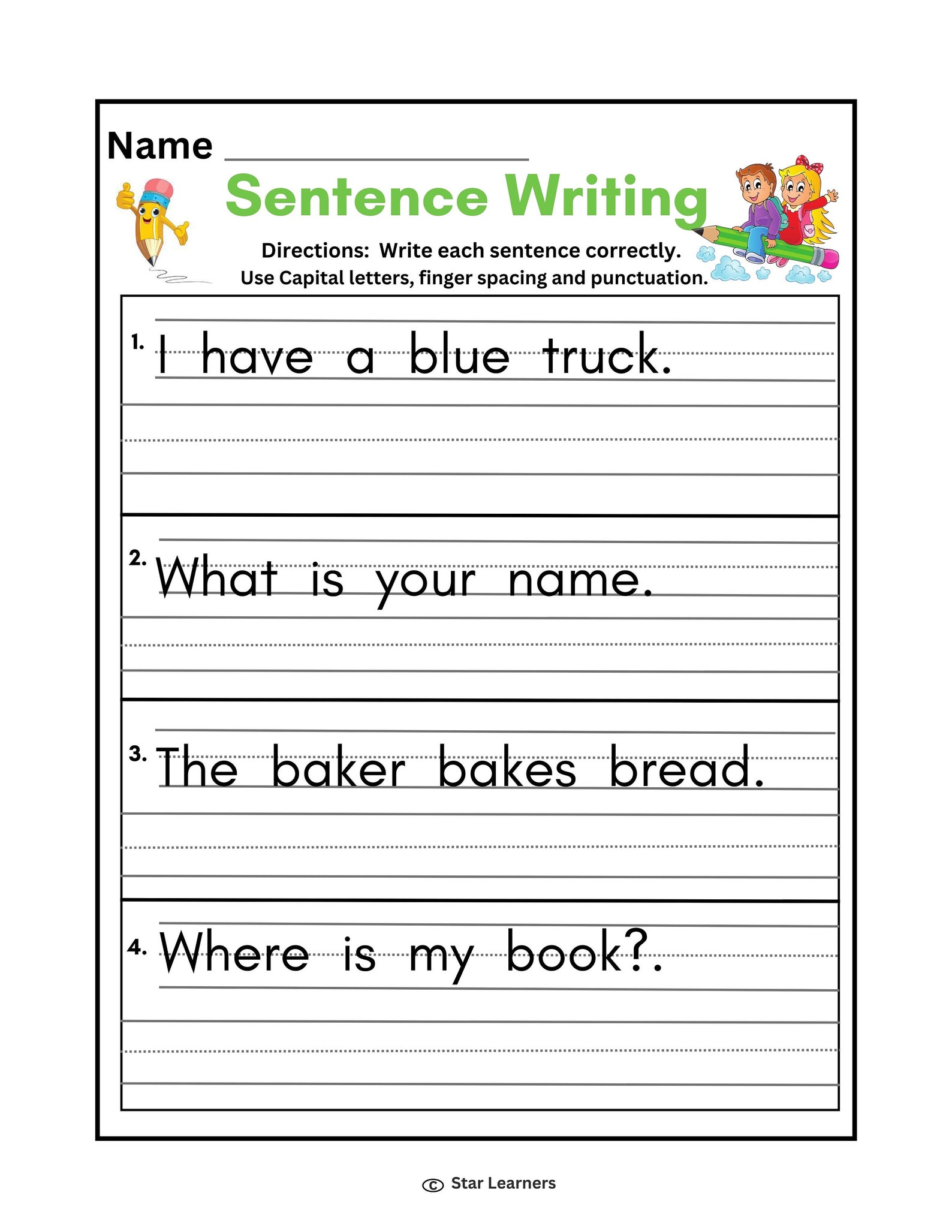 10 Printable Write the Sentence Worksheets. 1st-3rd Grade Writing ...