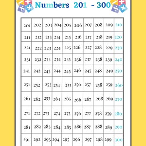 Printable Number Charts, Wall Charts, Work Mats and Worksheet ...