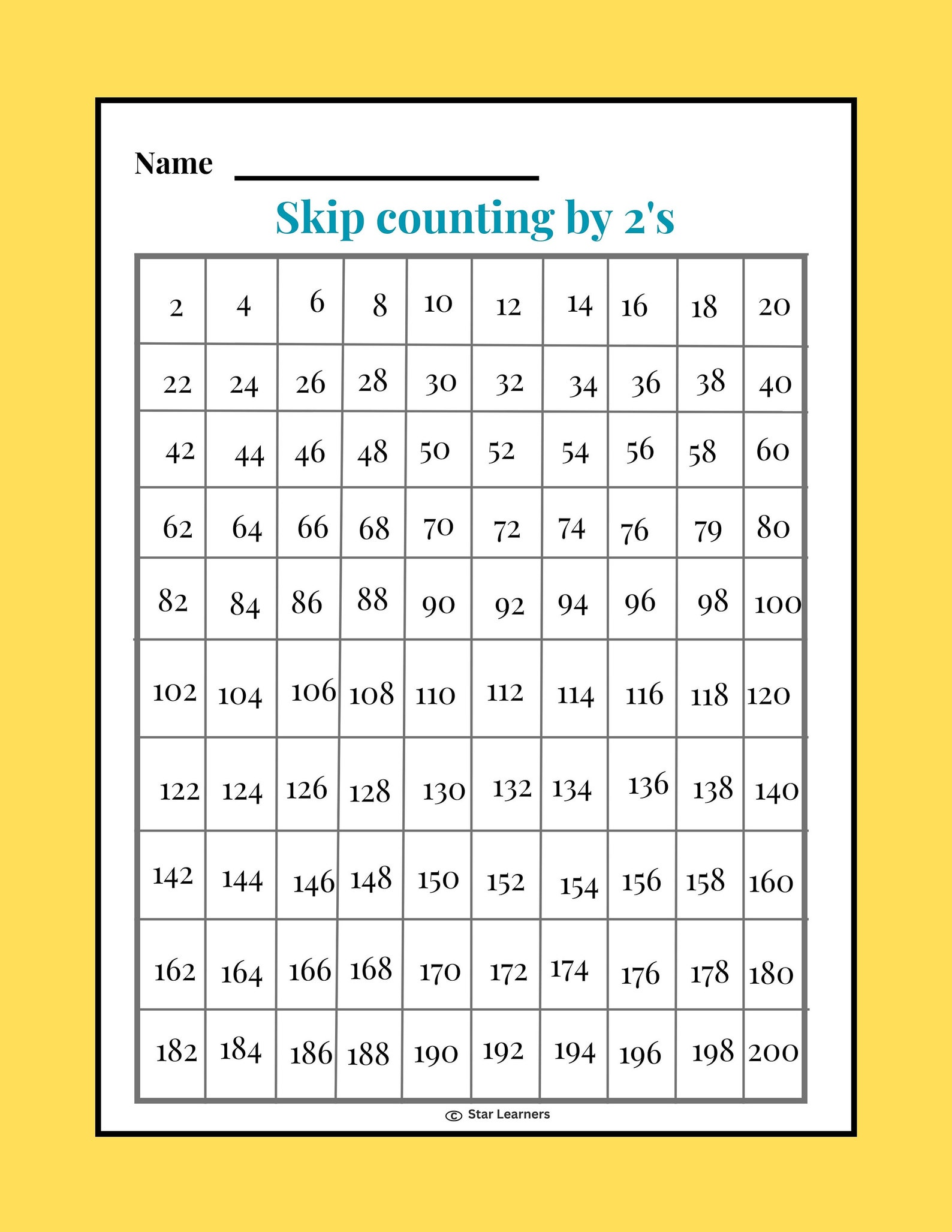 Printable Number Charts, Wall Charts, Work Mats and Worksheet ...