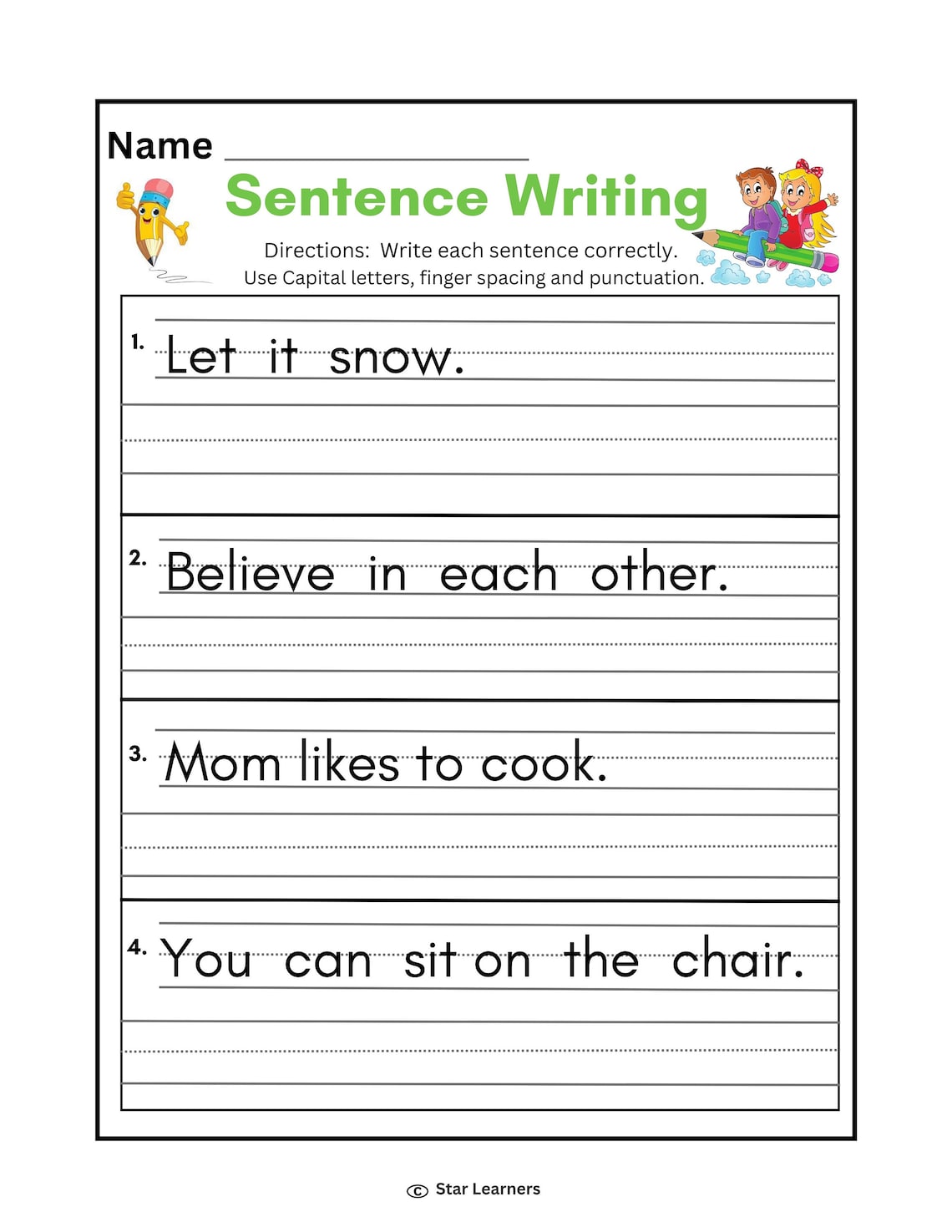 10 Printable Write the Sentence Worksheets. 1st-3rd Grade Writing ...