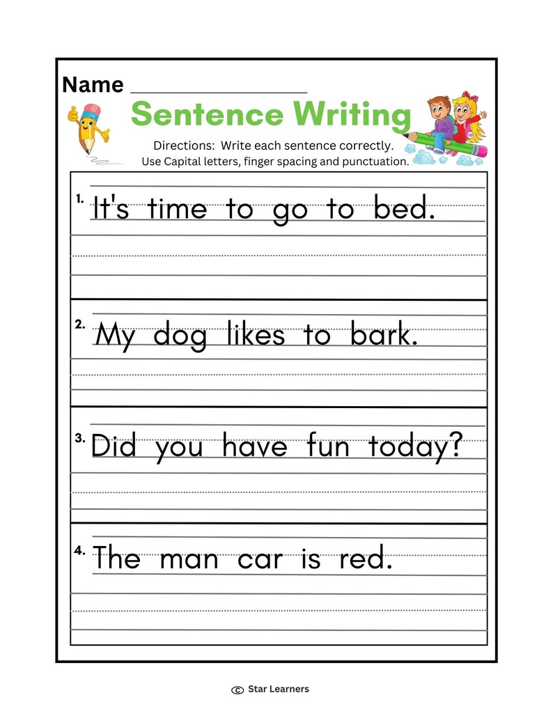 10 Printable Write the Sentence Worksheets. 1st-3rd Grade Writing ...