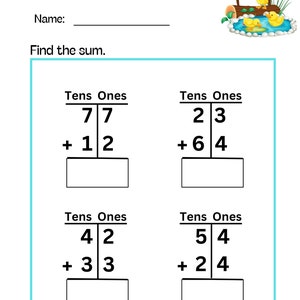 2nd Grade Math Worksheet, 2 and 3 Digit Addition With and Without ...