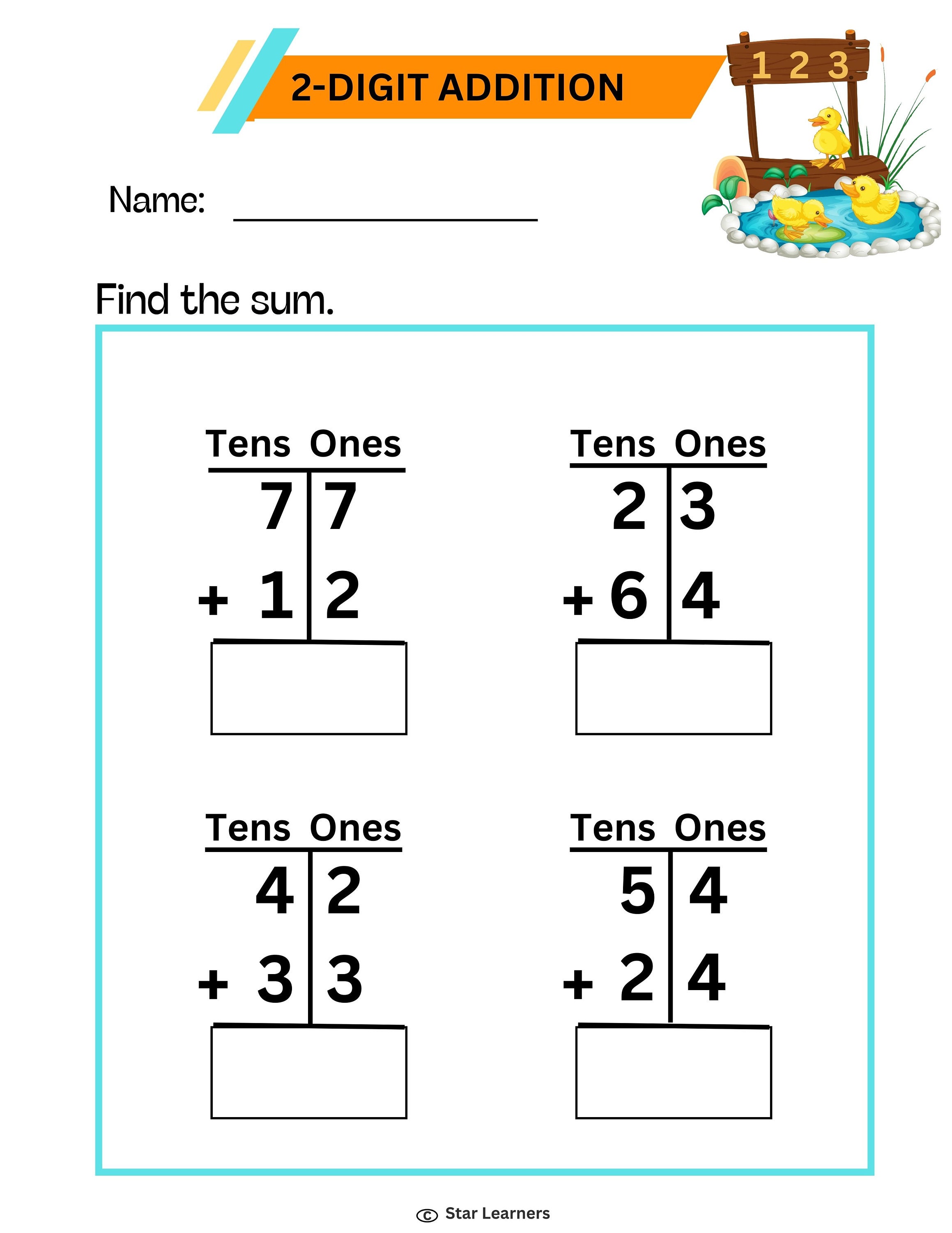 2nd Grade Math Worksheet, 2 and 3 Digit Addition With and Without ...