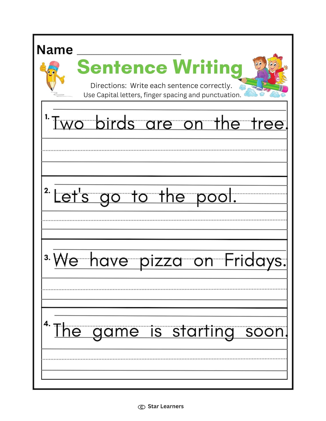 10 Printable Write the Sentence Worksheets. 1st-3rd Grade Writing ...