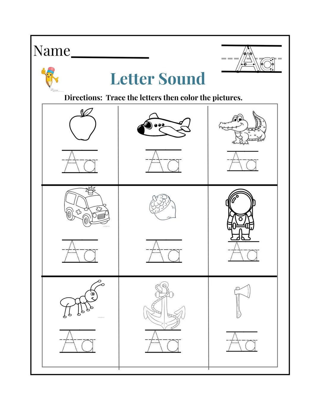 26 Printable Alphabet Letter Sounds Worksheet. Preschool Phonics. - Etsy