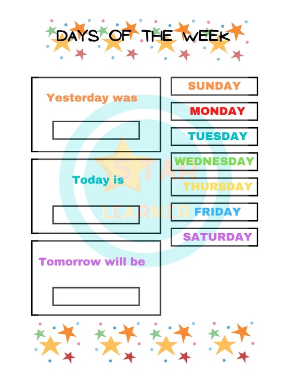 Day After Tomorrow Worksheet Days Of The Week Yesterday And Tomorrow