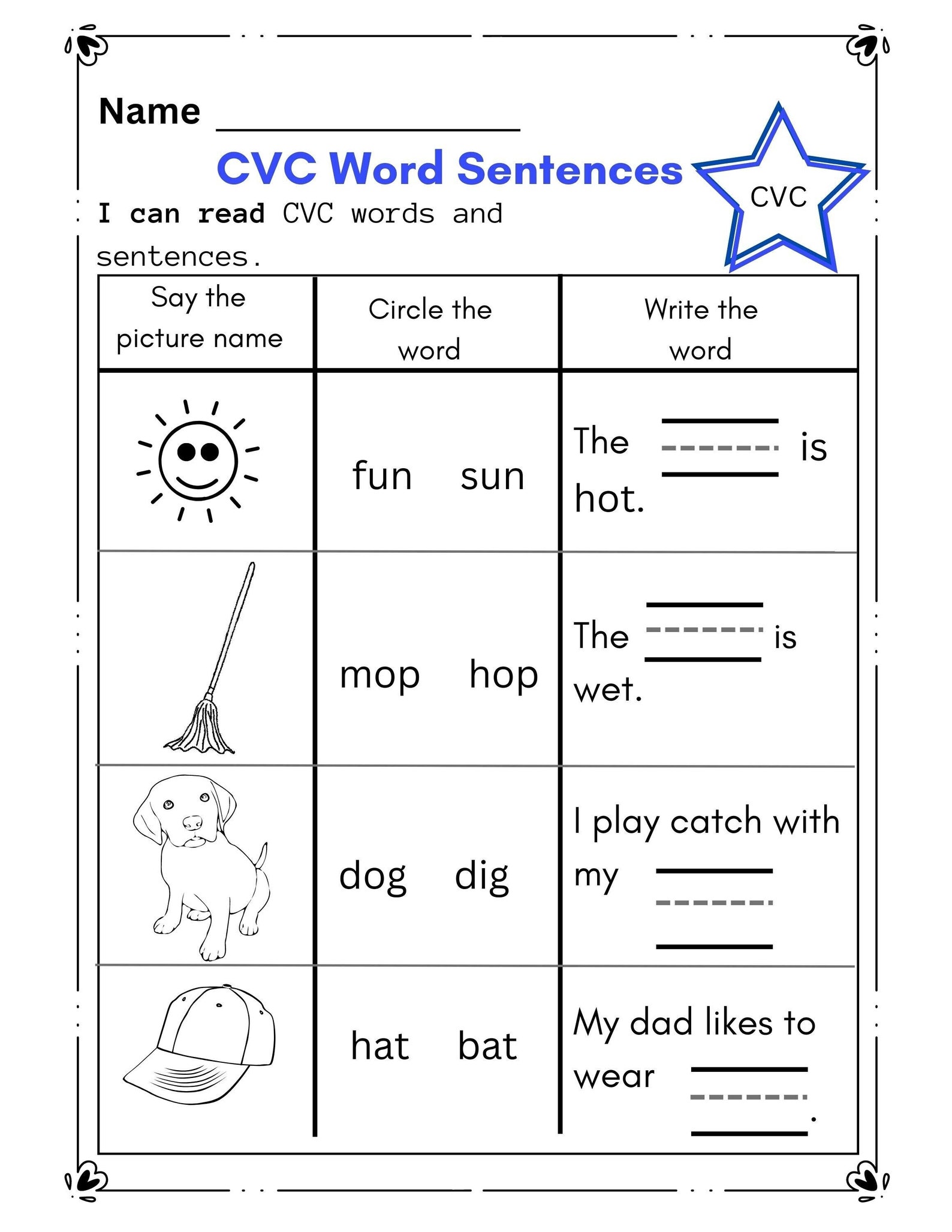 CVC Word Sentences and Short Vowel Word Practice - Etsy