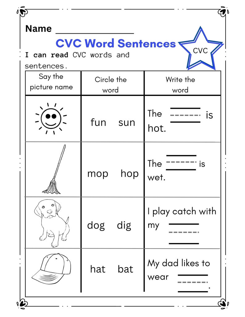 CVC Word Sentences and Short Vowel Word Practice - Etsy