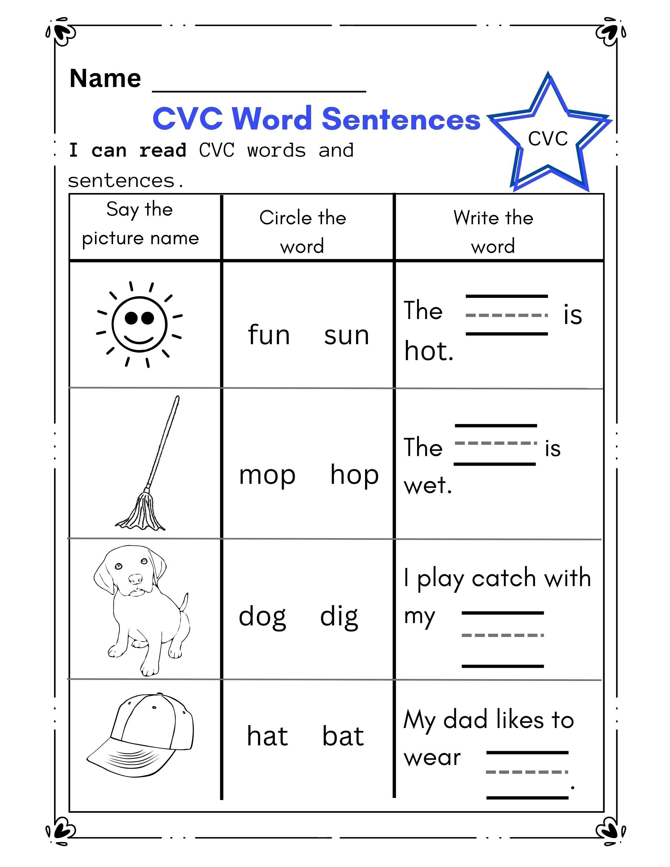 CVC Word Sentences and Short Vowel Word Practice - Etsy