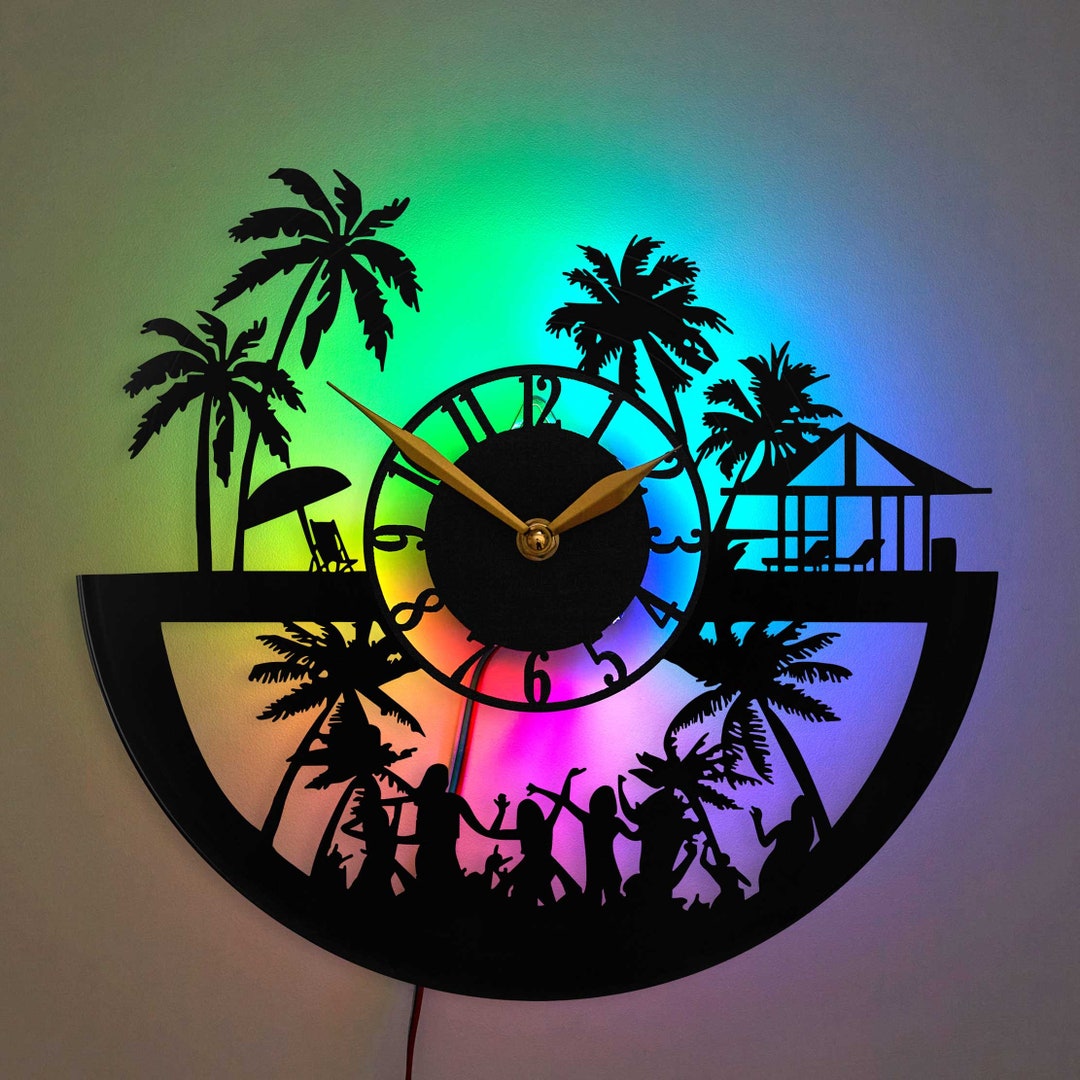 Beach Clock Hawaiian Clock Palm Tree Beach Wall Clock Nautical Wall ...