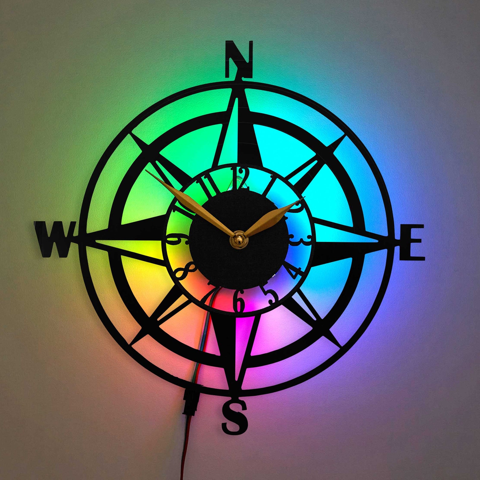 Wind Rose Wall Travel Clock Travel Wall Clock - Etsy