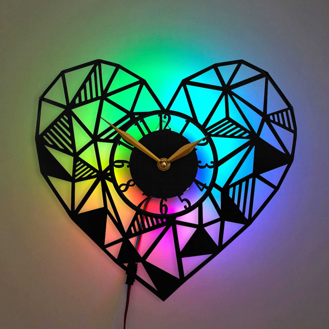 Couples Clock Heart Clock Heart Decor Geometric Clock Romantic Wall ...