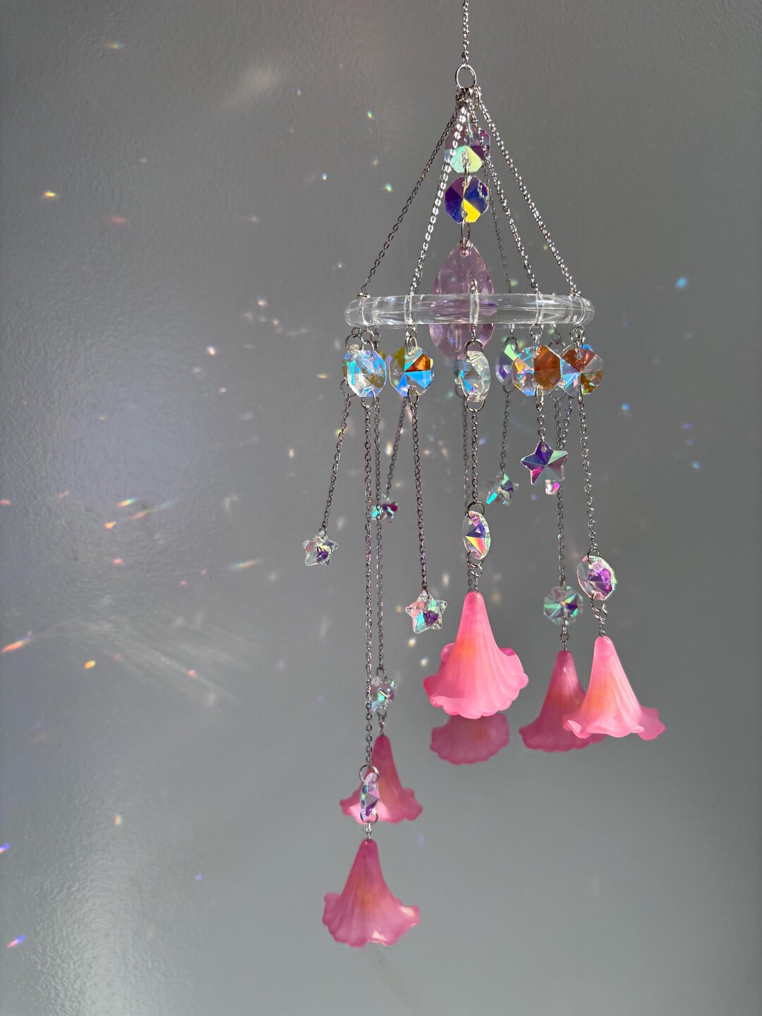 Crystal Flower Suncatcher – Pink Lily Chandelier Prism – Rainbow Maker ...