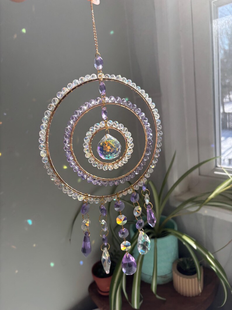 Lavender Crystal Triple Hoop Suncatcher • Real K9 Crystal • Purple ...