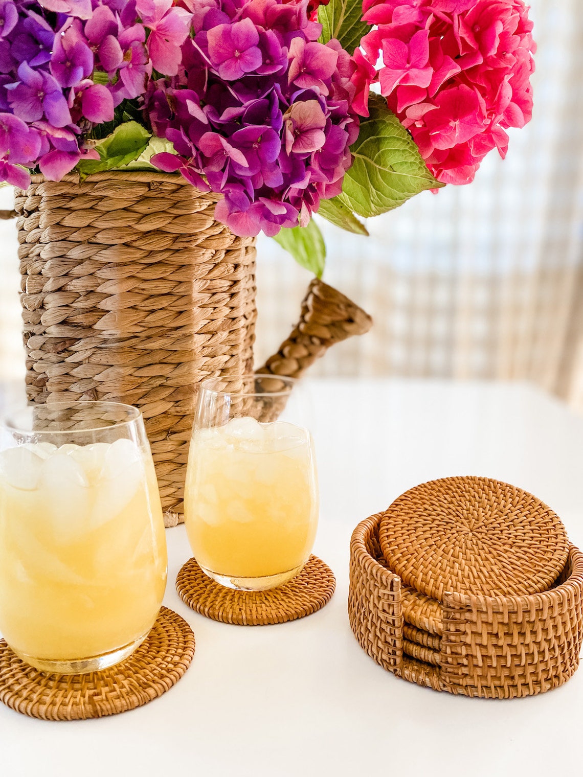 Handcrafted Natural Rattan Drink Coasters and Holder, Set of 6 - Etsy
