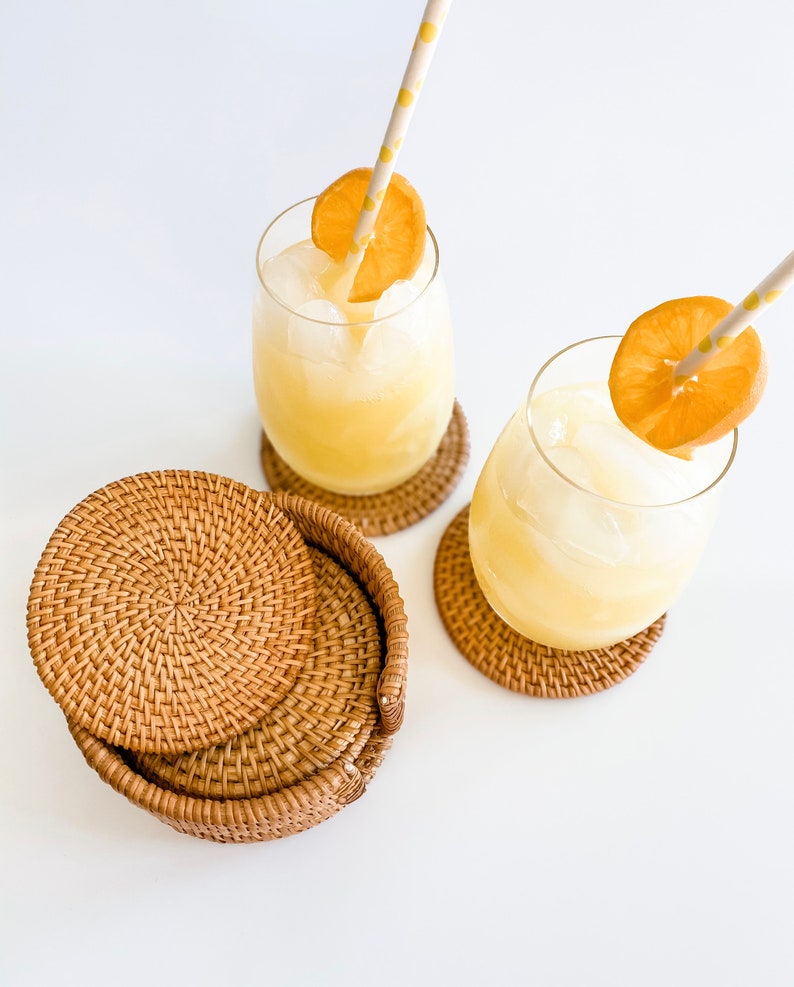 Handcrafted Natural Rattan Drink Coasters and Holder, Set of 6 - Etsy