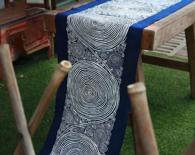 Rare Miao Batik Indigo Table Runner / Wall Hanging Spiral Pattern ...
