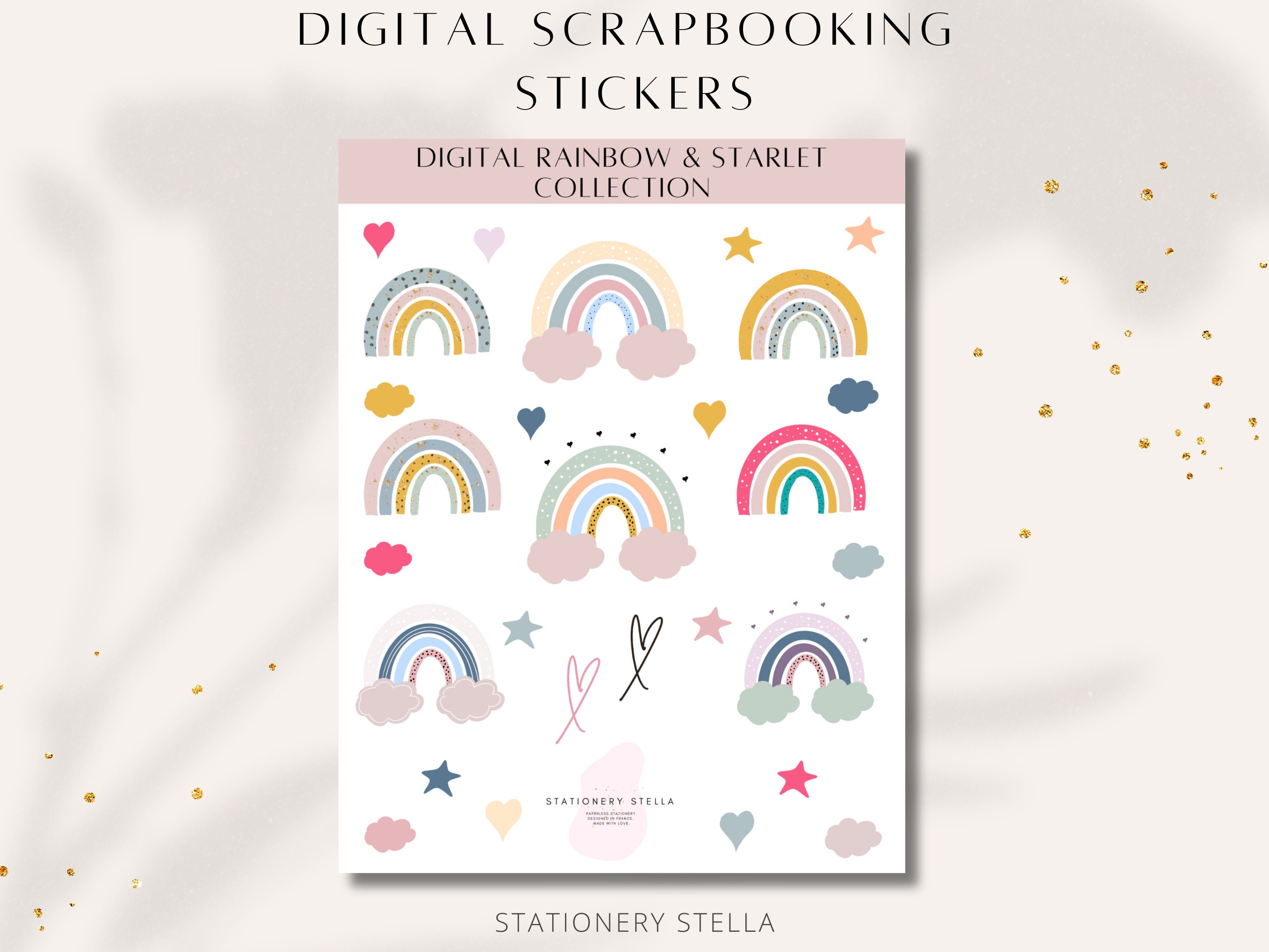 Rainbow Heart Cloud Stars Clip Art Set Pastel PNG Digital - Etsy