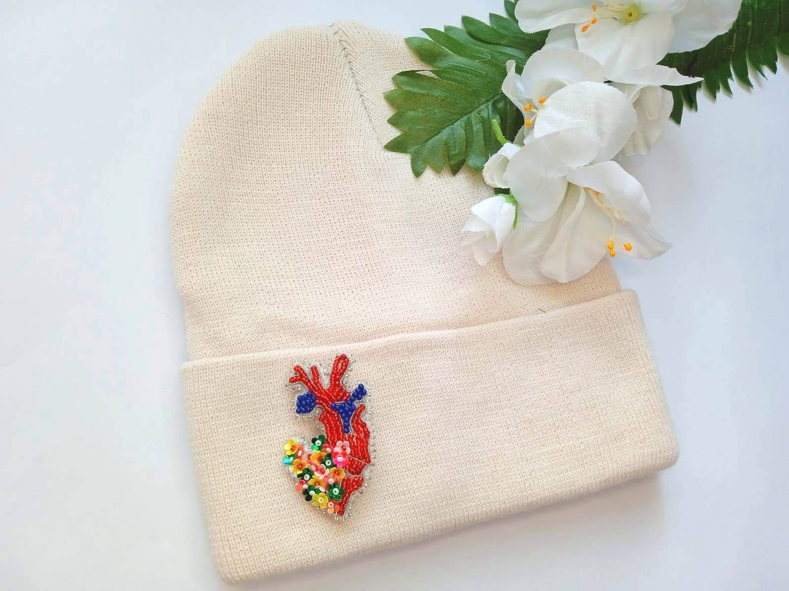 Handmade Anatomical Heart Brooch, Gift for Doctor, Heart Embroidery ...