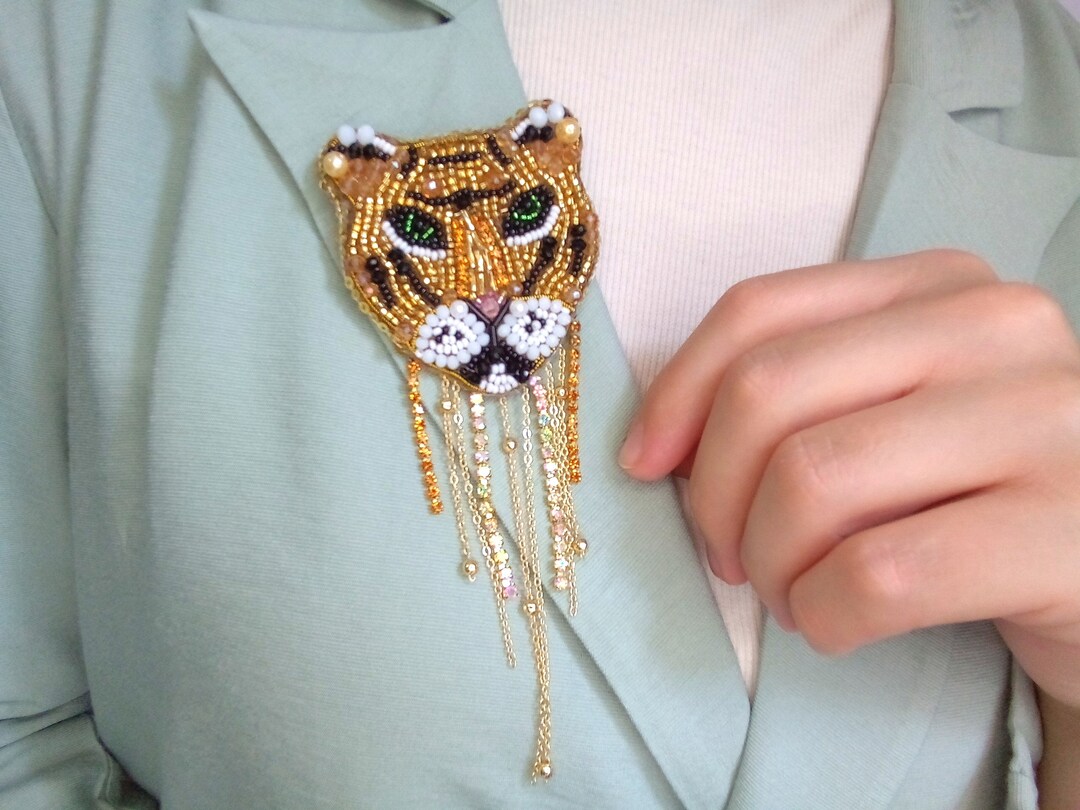 Shiny Brown Tiger Brooch, Custom Gold Color Tiger, for Animal Lover ...