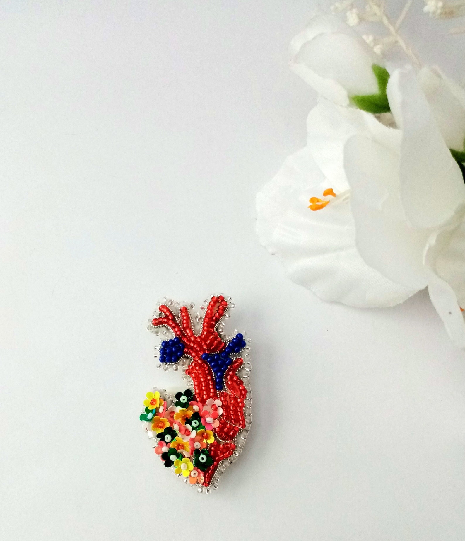 Handmade Anatomical Heart Brooch, Gift for Doctor, Heart Embroidery ...