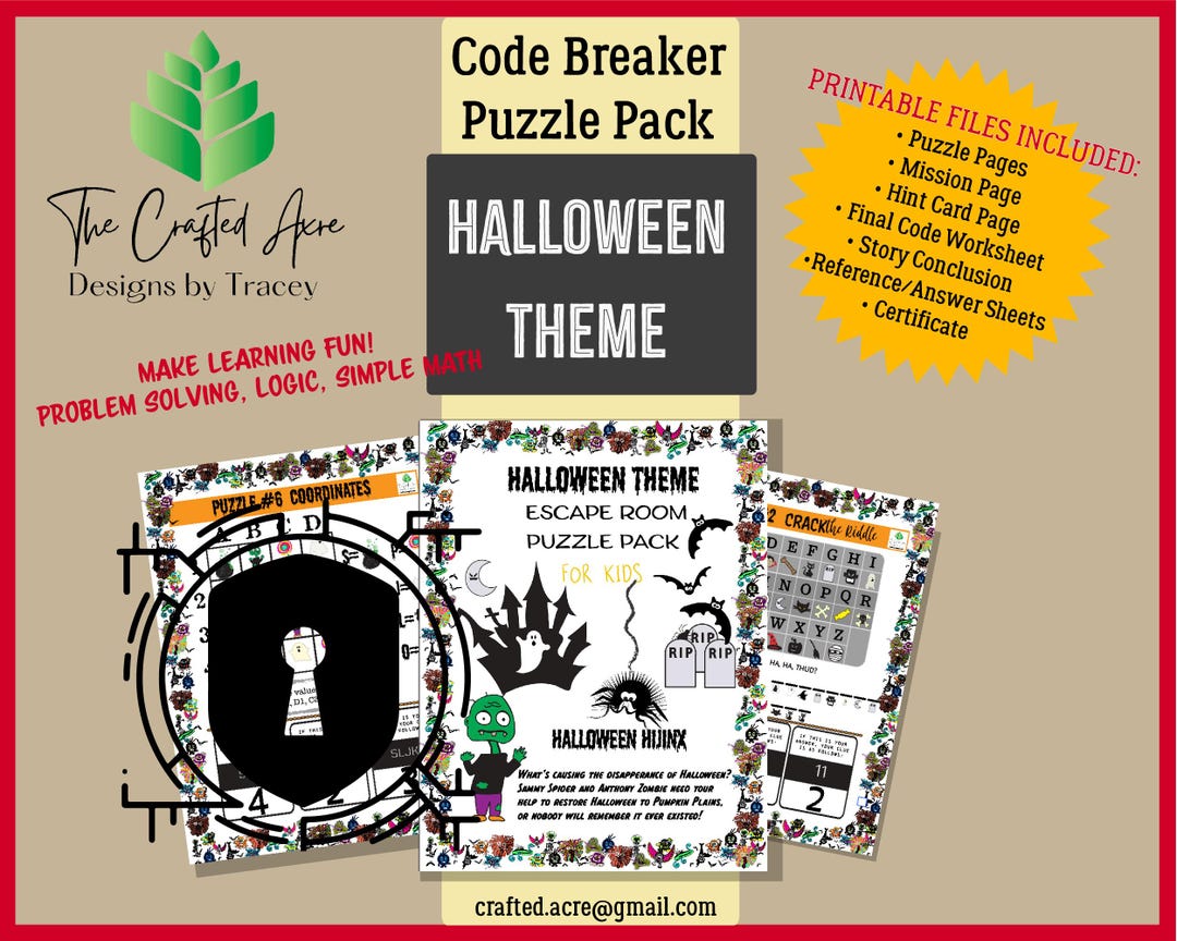 9 Puzzle Escape Room for Kids, Halloween Theme Escape Room Printable ...