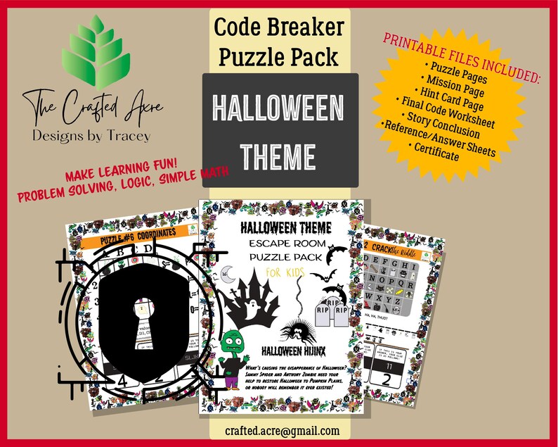 6 Puzzle Escape Room for Kids, Halloween Theme Escape Room Printable ...