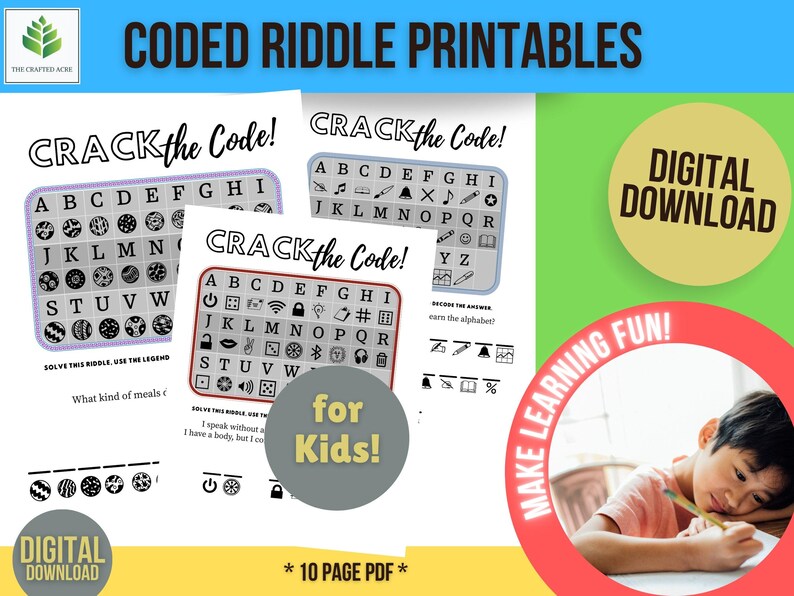 Riddle Puzzle Printables for Kids, Coded With a Picture-based Legend ...