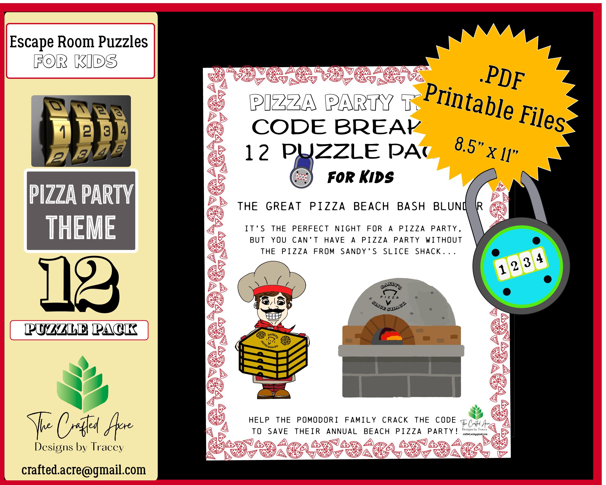 12 Puzzle Escape Room for Kids, Pizza Theme Escape Room Printable ...