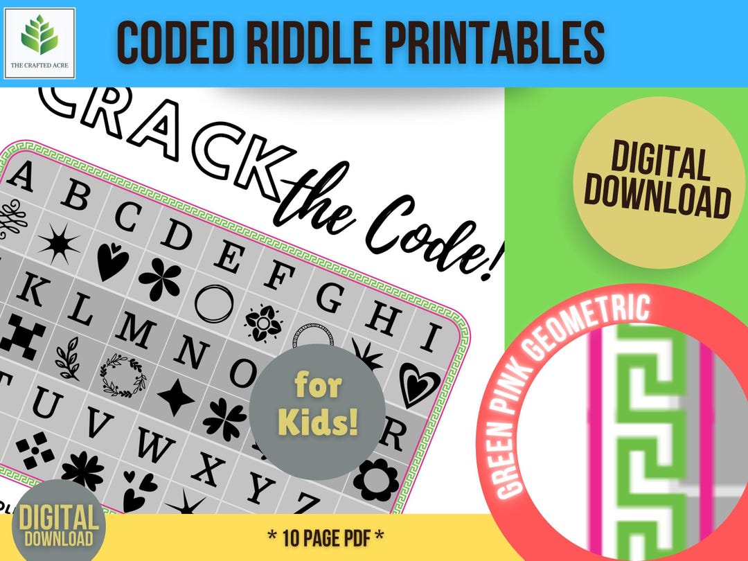 Riddle Puzzle Printables for Kids, Coded With a Picture-based Legend ...