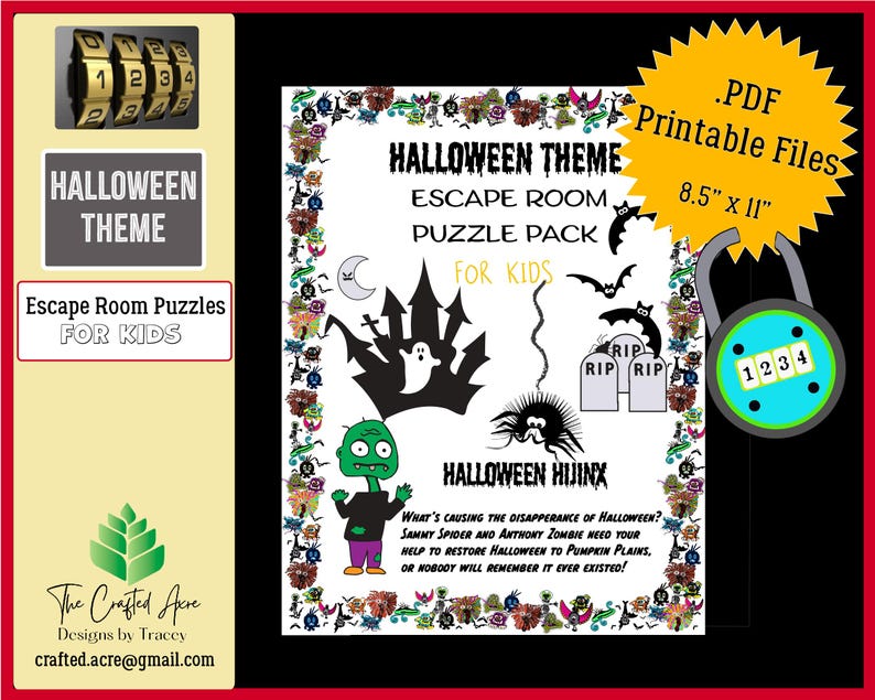12 Puzzle Escape Room for Kids, Halloween Theme Escape Room Printable ...