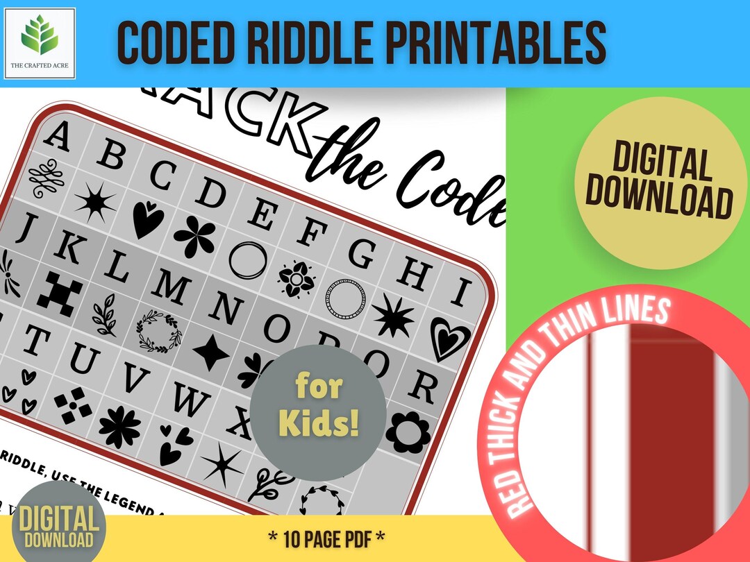 Riddle Puzzle Printables for Kids, Coded With a Picture-based Legend ...