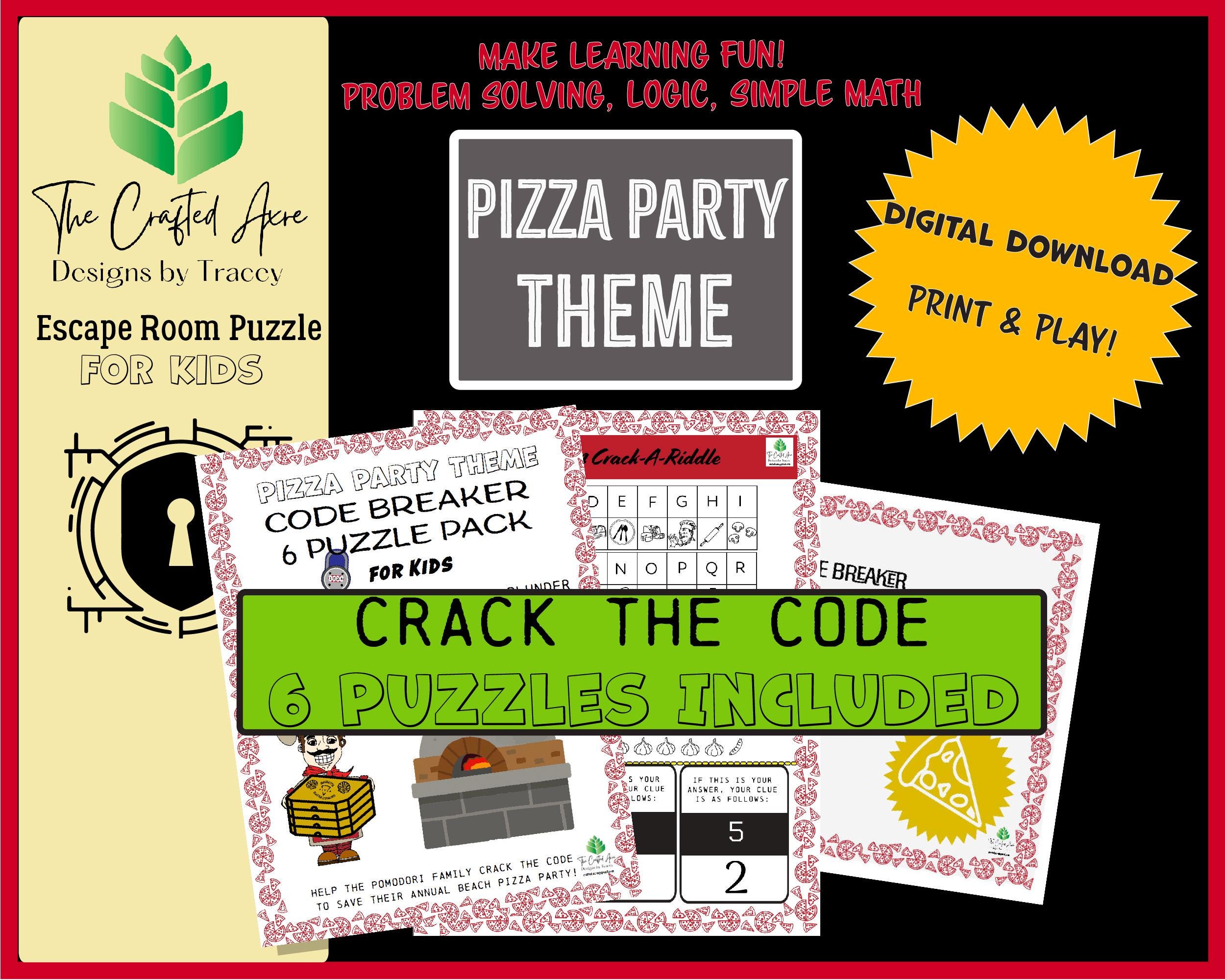 6 Puzzle Escape Room for Kids, Pizza Theme Escape Room Printable ...