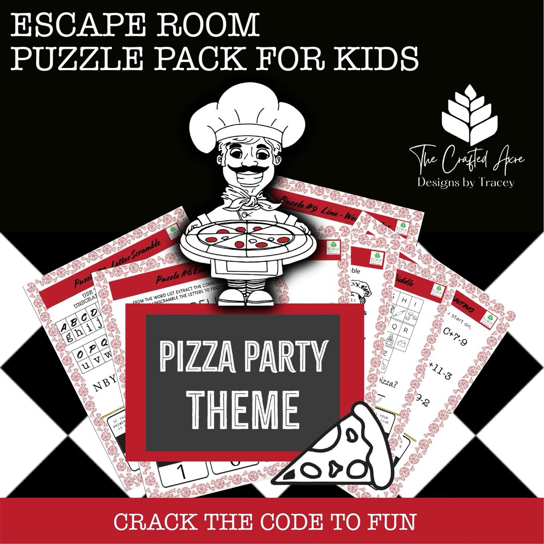 12 Puzzle Escape Room for Kids, Pizza Theme Escape Room Printable ...