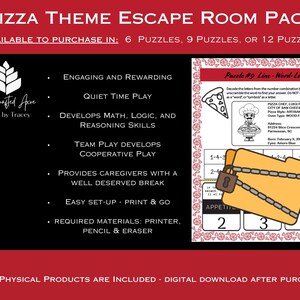 6 Puzzle Escape Room for Kids, Pizza Theme Escape Room Printable ...