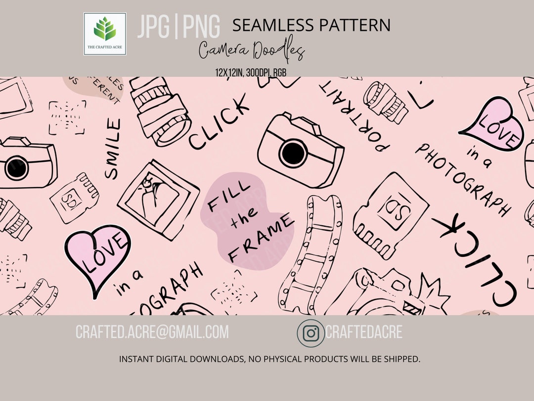 Whimsical Camera Seamless Pattern Photography Word Art - Etsy