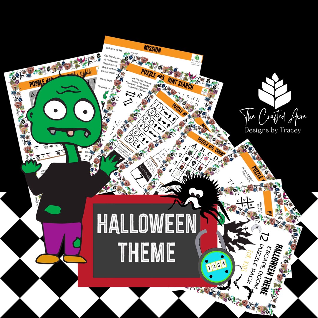 12 Puzzle Escape Room for Kids, Halloween Theme Escape Room Printable ...