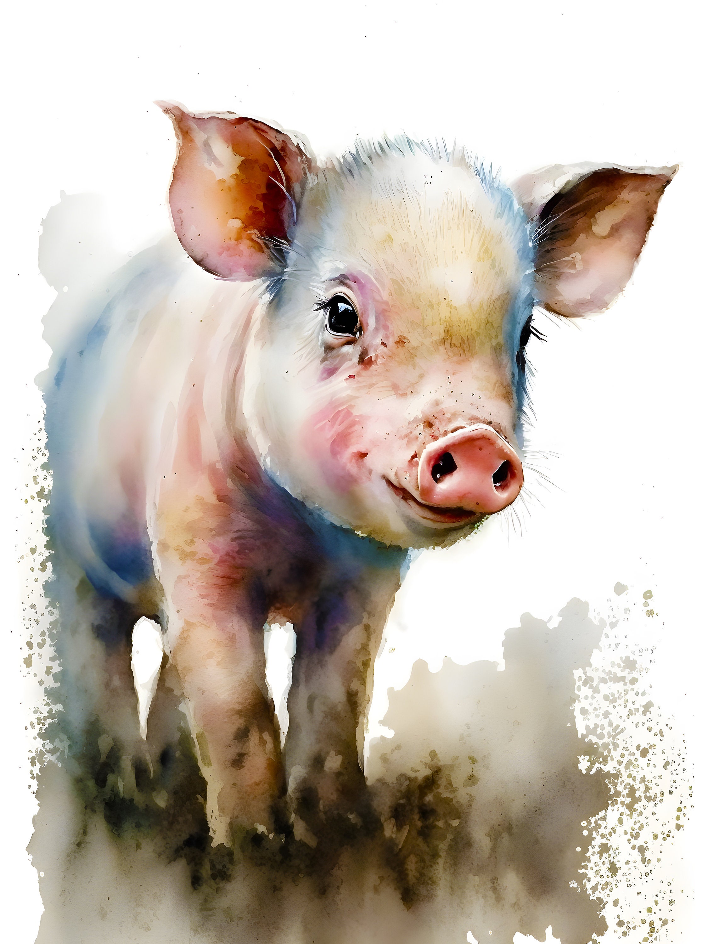 Watercolor Baby Pig Nursery Wall Art Minimalist Art Simple - Etsy