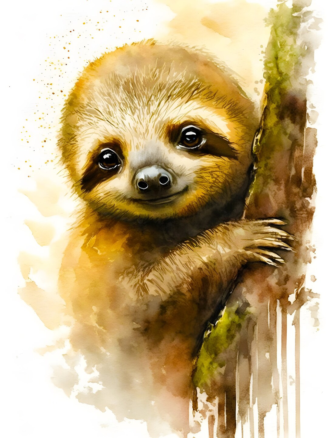Sloth Painting | Natural Watercolor Sloth Png | Sloth Nursery Wall Art ...
