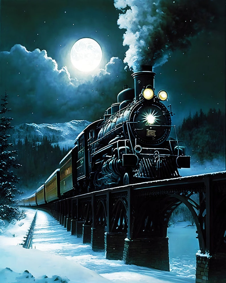 Polar Express Train | Steam Locomotive Prints | Train Passing Over ...