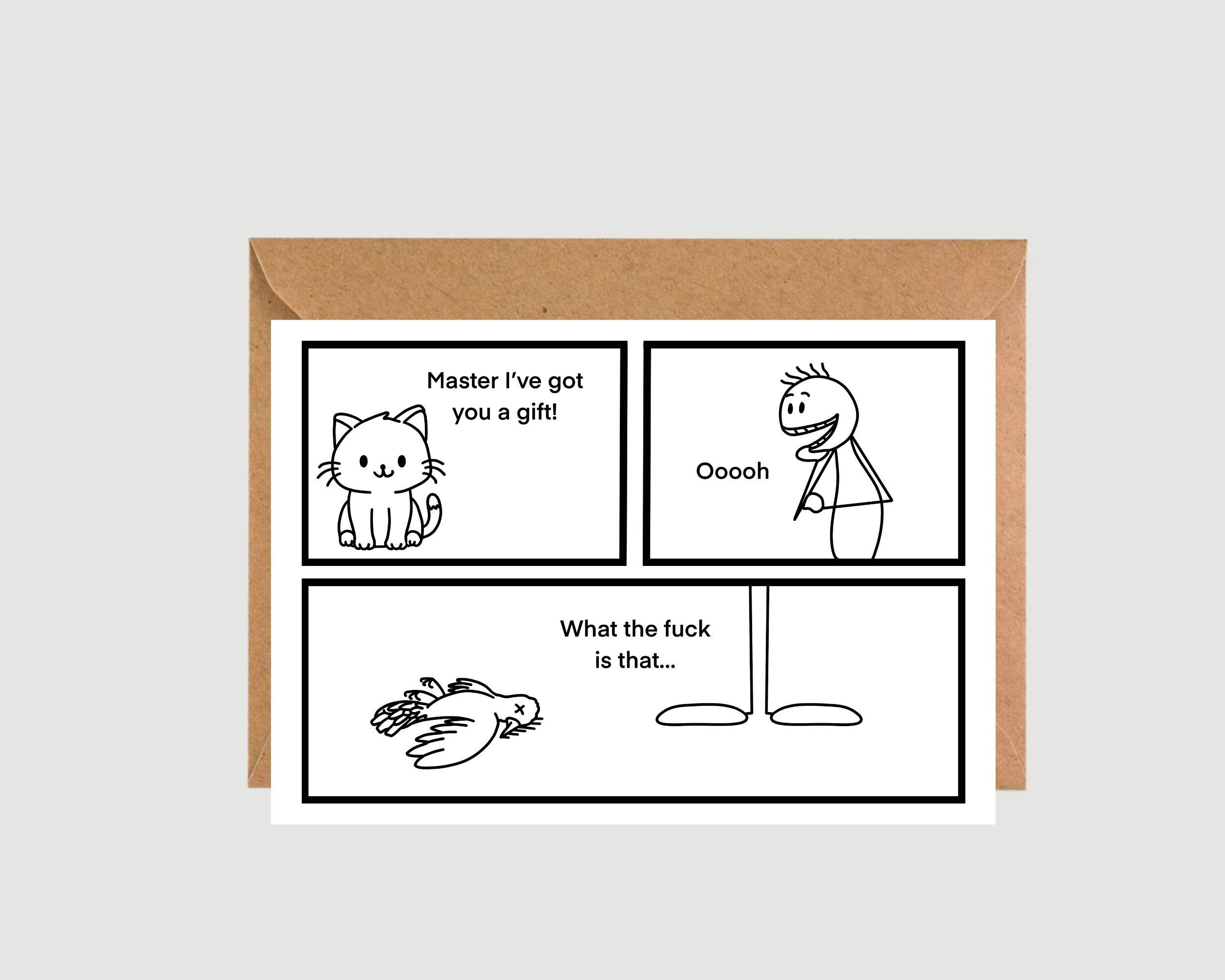 Funny Cat Meme Webcomic Card, A5,A6 Size, Handmade Greeting Card ...