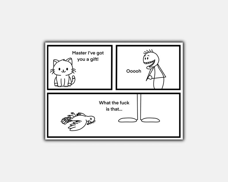 Funny Cat Meme Webcomic Sticker, Monochrome Sticker, Cat Lover Gift ...