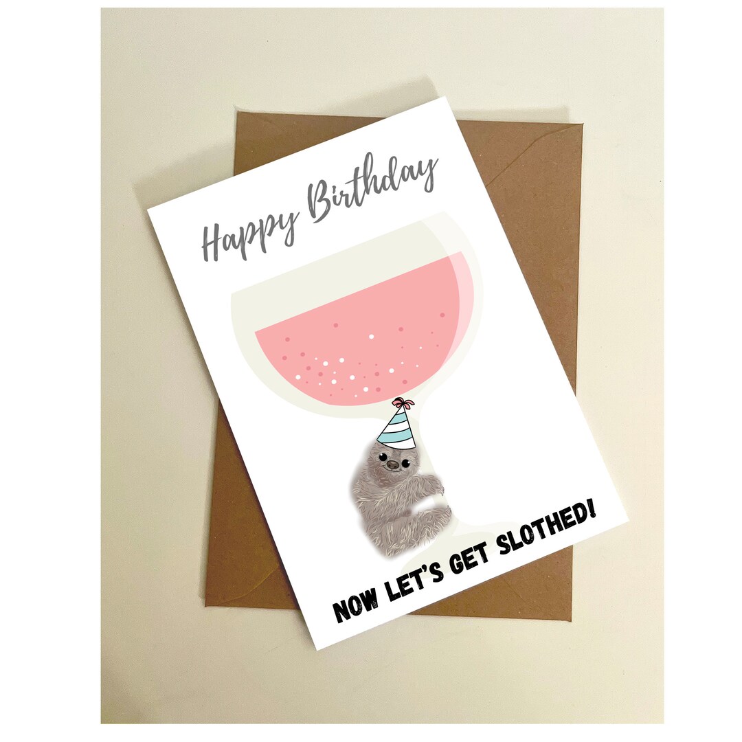 Lets Get Slothed Birthday Card, Funny Sloth, for Her, for Him, Cute ...