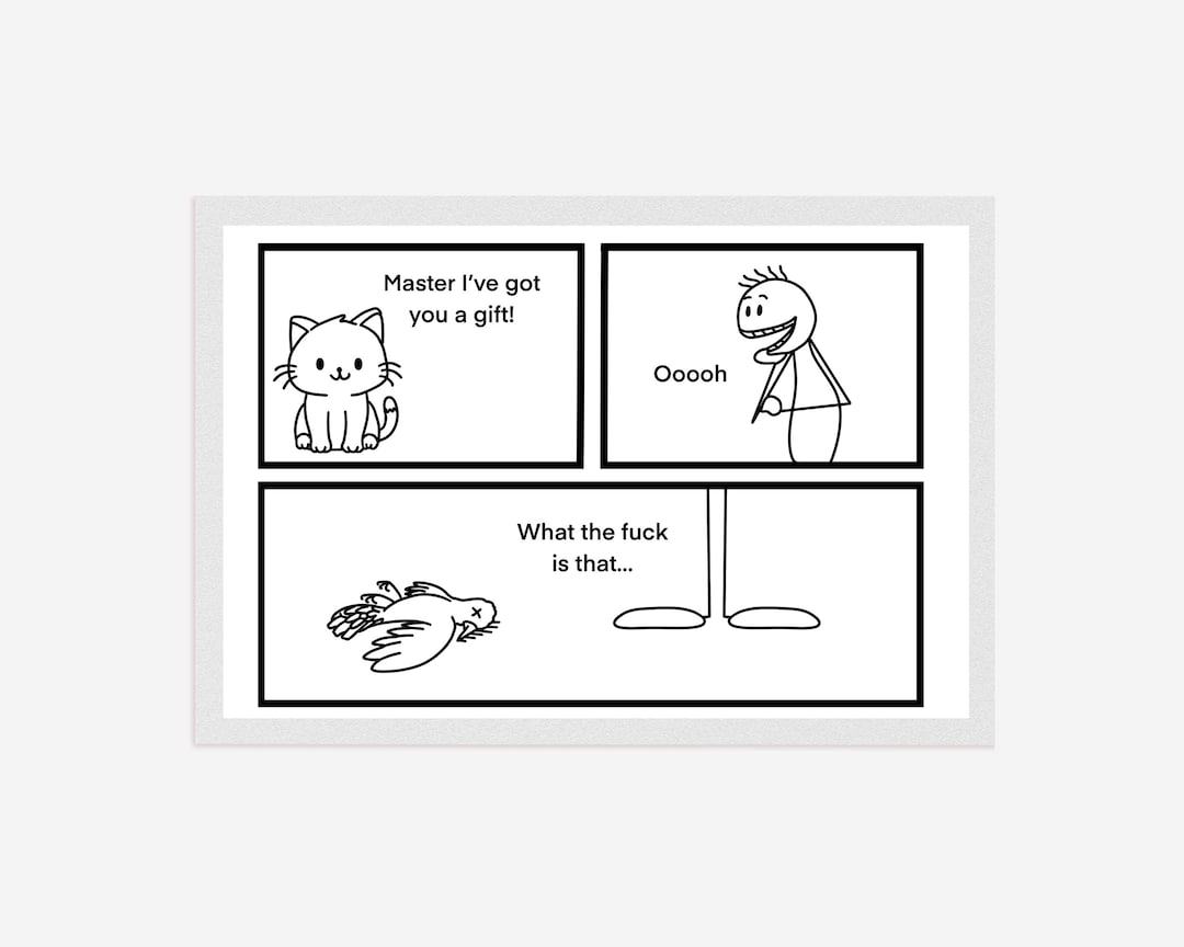 Funny Cat Meme Webcomic Print, Wall Art, Sizes A4 A5 A6, Postcard Art ...